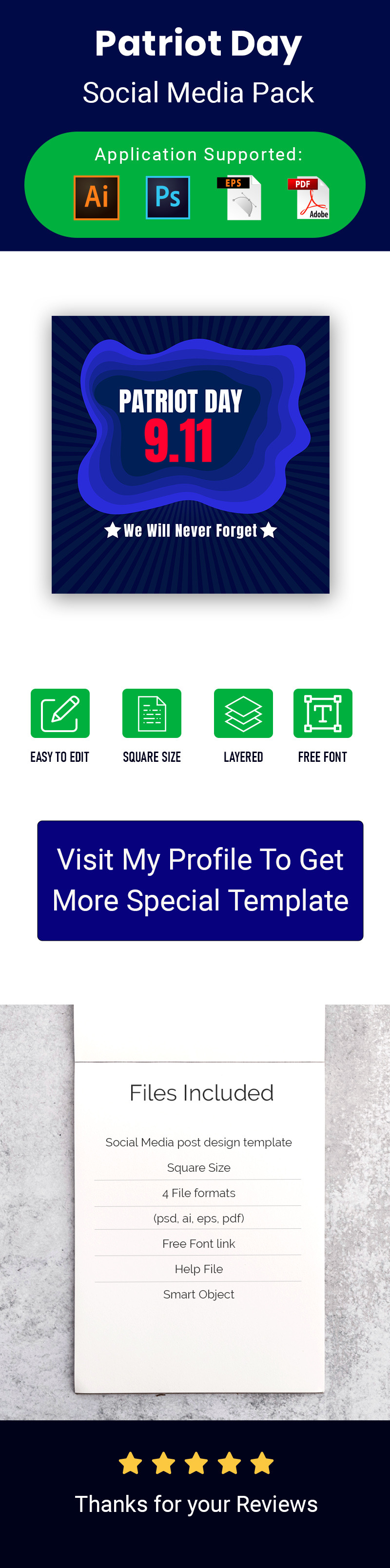 Patriot Day Vector Poster September 11 Social Media