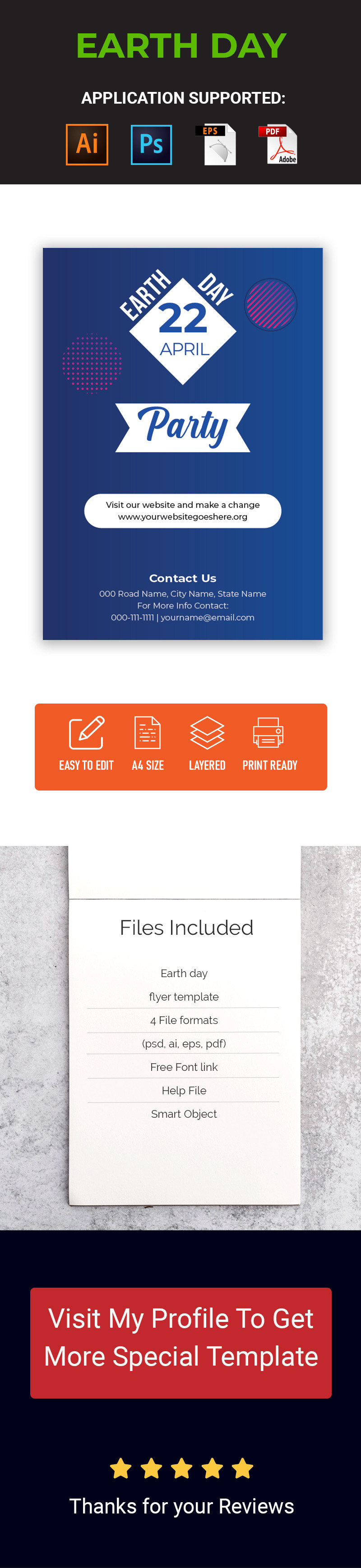 Earth Day Blue Globe Flyer Design Corporate identity template