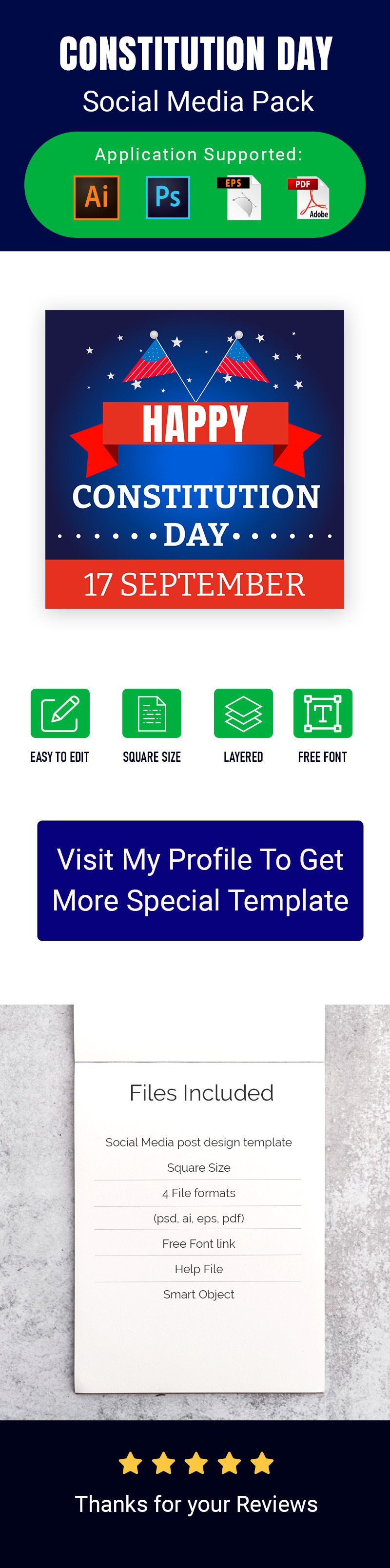 Constitution Day In United States Social Banner Design Template.