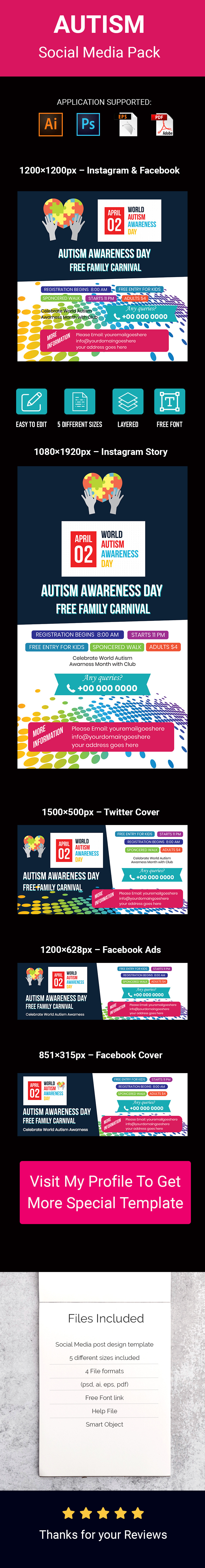 Autism Awareness Day Social Media Banner - TemplateMonster