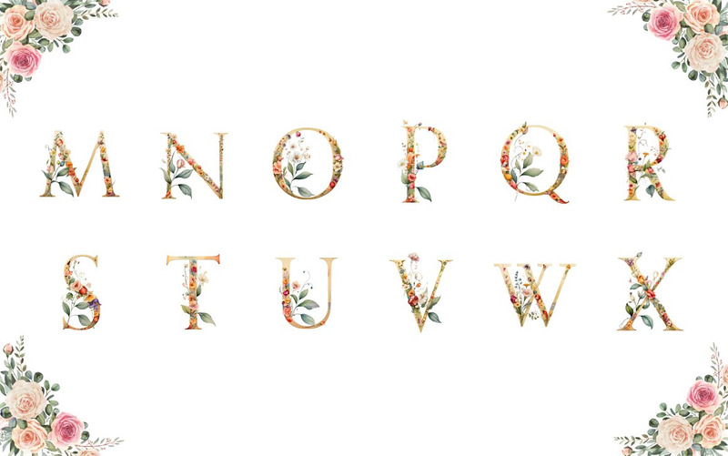 Watercolor Floral Alphabets Clipart #370366 - TemplateMonster