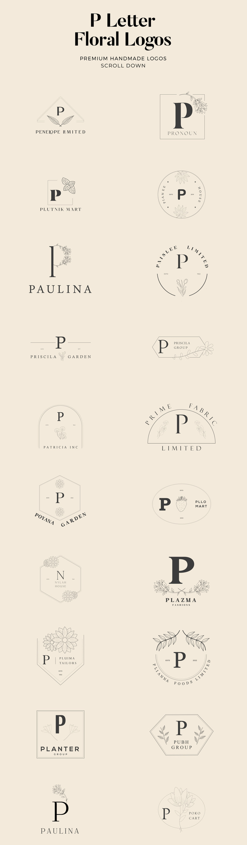 P Letter Floral Handmade Logos kit #268466 - TemplateMonster