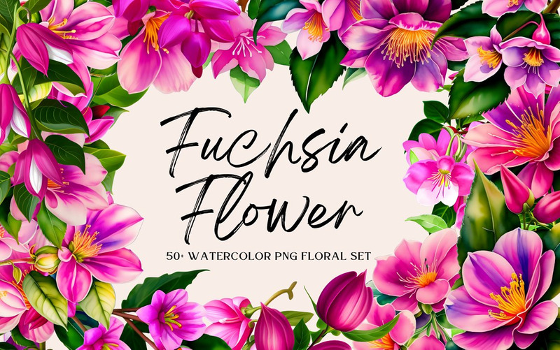 Watercolor Fuchsia Flower PNG Bundle - TemplateMonster