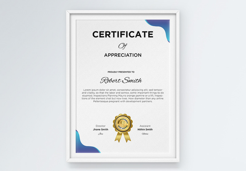 Creative Certificate Vertical Blue Color Template