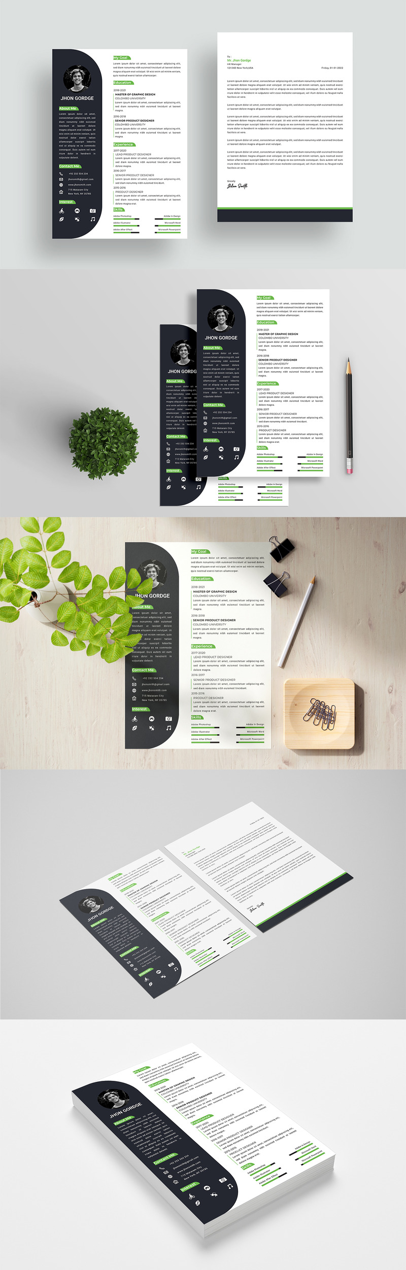 Clean Minimal Dark Gray Resume Template with Cover Letter