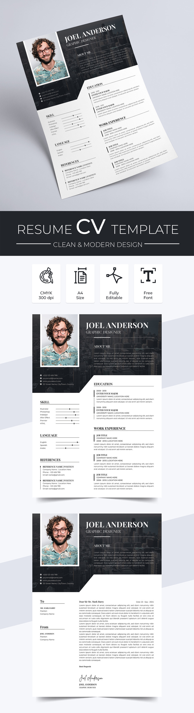 Professional CV Resume Template And Cover Letter