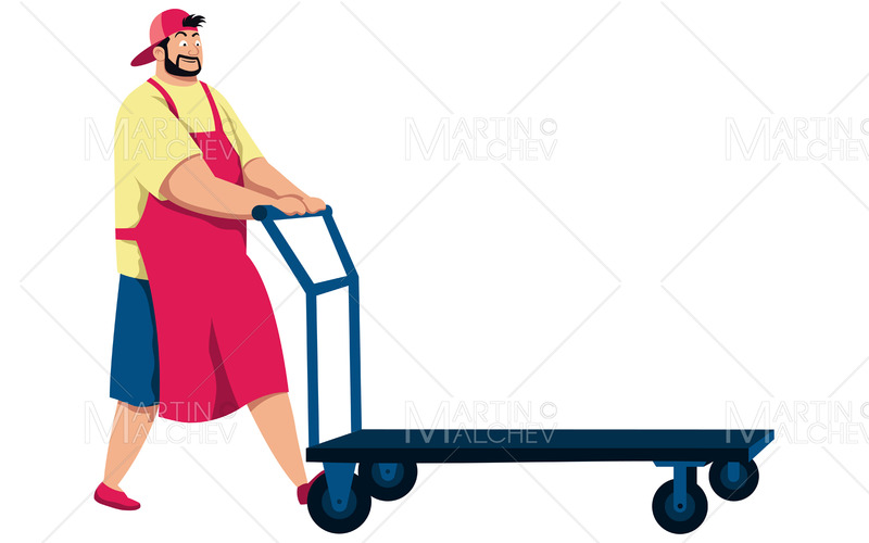 Man Pushing Cart Vector Illustration - TemplateMonster