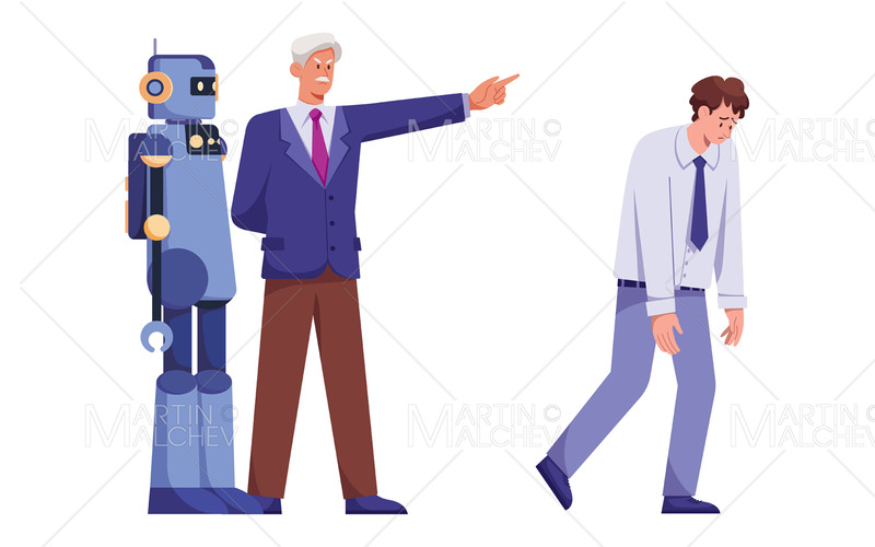 AI Replacing Human on White Vector Illustration