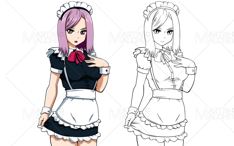 Anime Housemaid Girl Portrait Vector Illustration