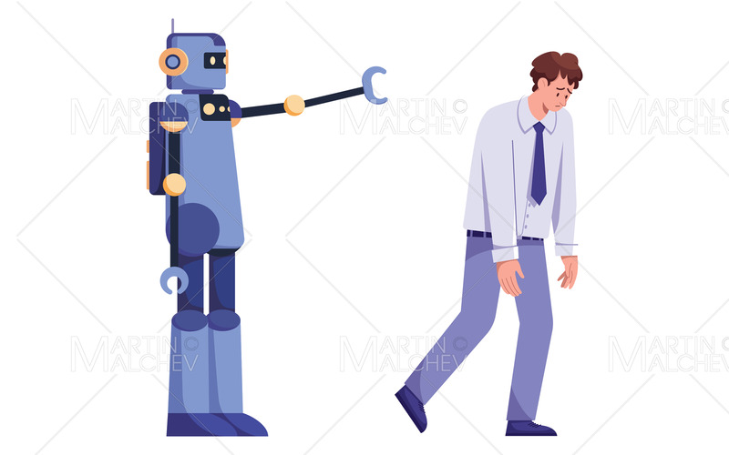 AI Firing Human on White Vector Illustration AI Firing Human on White Vector Illustration