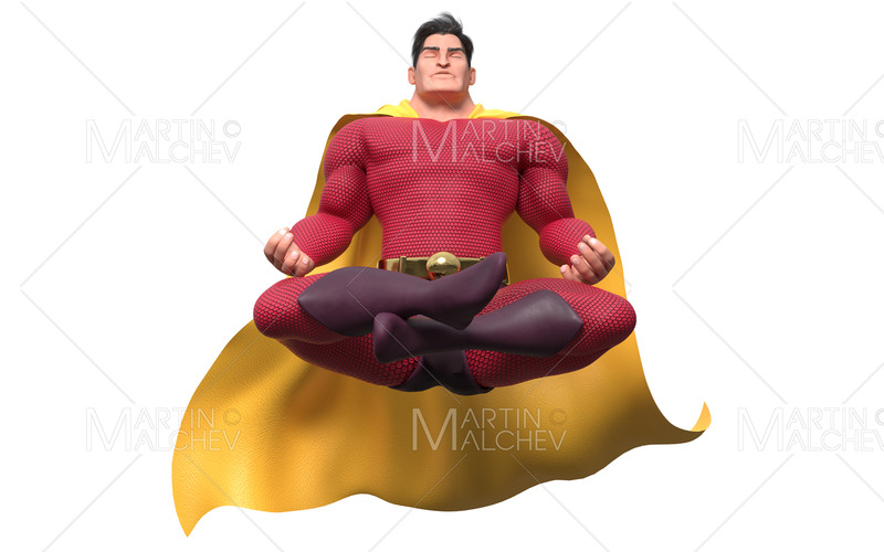 Superhero Meditating on White 2 3D Render - TemplateMonster