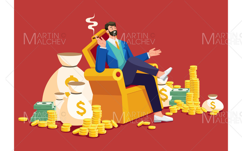 Millionaire Enjoying Life Vector Illustration