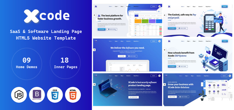 XCode - Modèle de site Web HTML polyvalent et réactif pour SaaS, ERP, logiciels et entreprises ...
