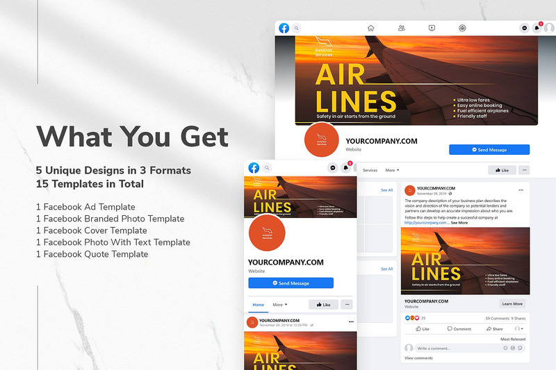 Airlines Aviation Facebook Cover and Post Social Media Template