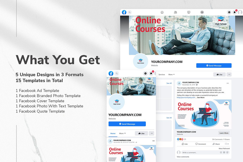 Online Courses Facebook Cover and Post - TemplateMonster