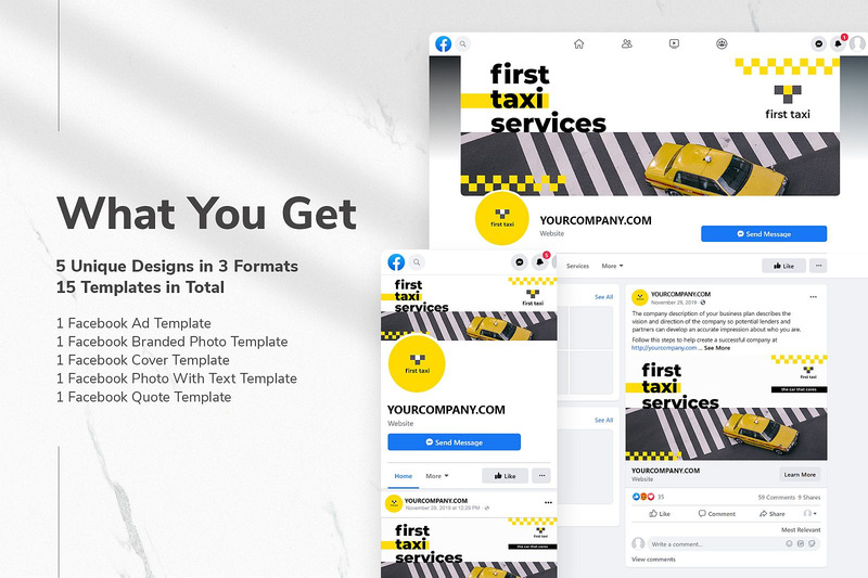 Taxi Service Facebook Cover and Post - TemplateMonster