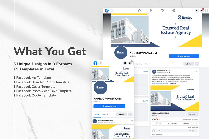 Apartment Rental Facebook Cover and Post Social Media Template