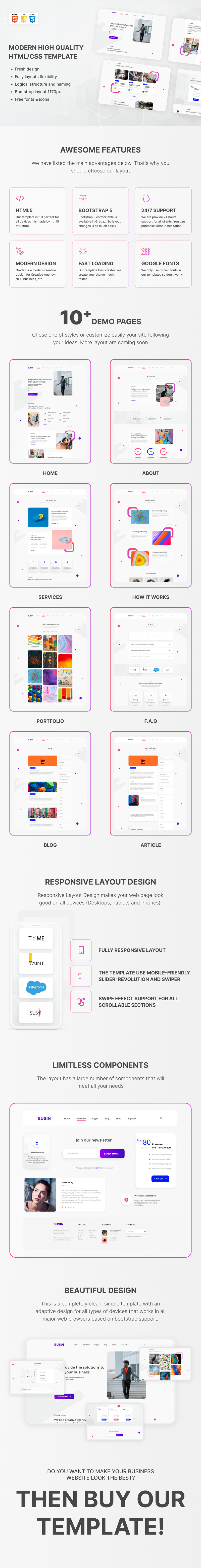 Busin Three - Landing Page HTML Template - TemplateMonster