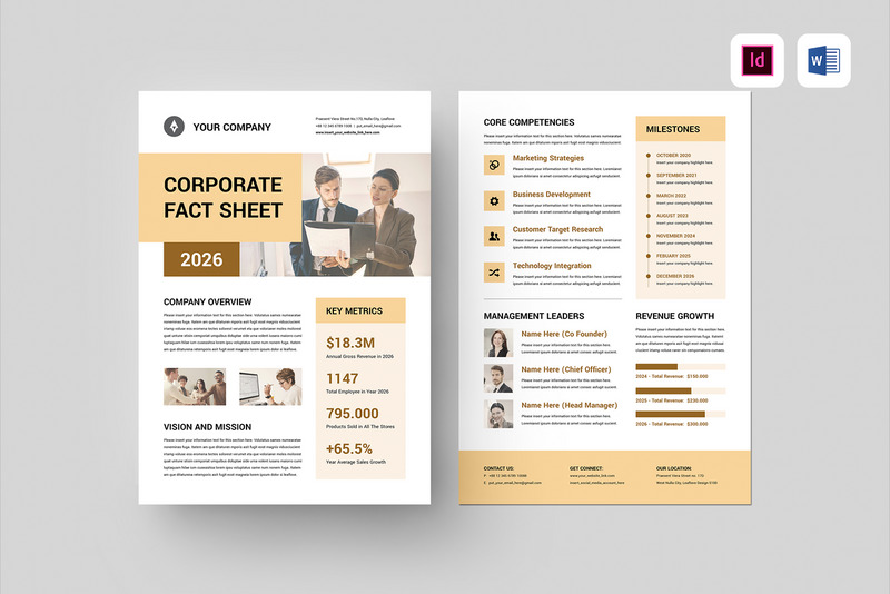 Corporate Fact Sheet | Microsoft Word & Adobe Indesign