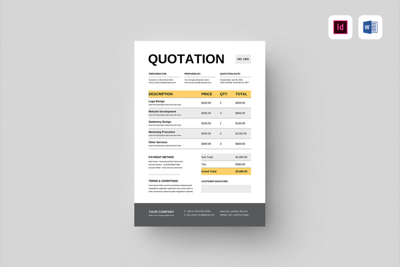 Quotation Template | Microsoft Word & Adobe Indesign