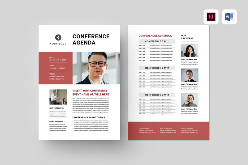 Event Conference Agenda | Microsoft Word & Adobe Indesign