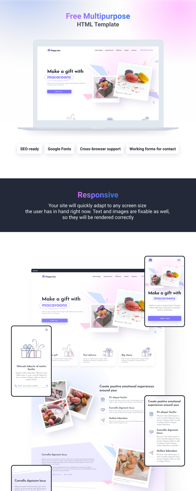 HappyBox — 免费的多用途彩色 HTML5 CSS3 着陆页模板 - TemplateMonster