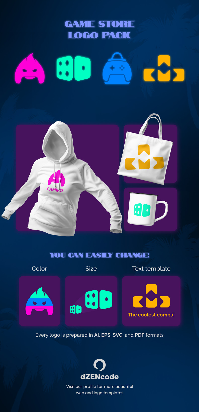 Game Store Logo Template Pack With Company Name Customization