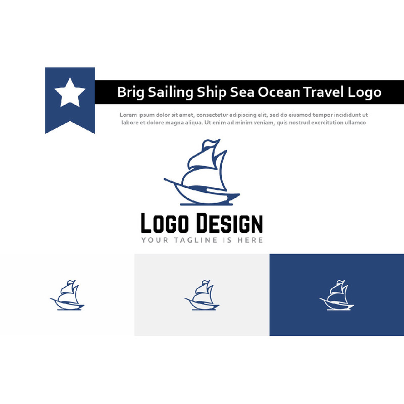 Brig Sailing Ship Sea Ocean Tour Travel Adventure Logo