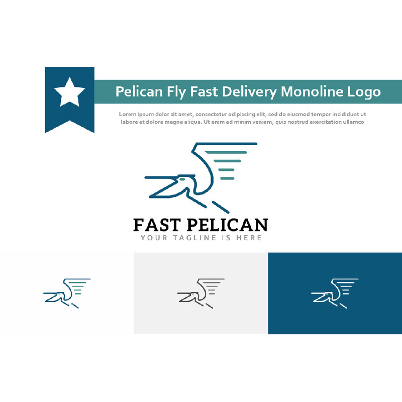Pelican Open Beak Fly Fast Delivery Service Monoline Logo