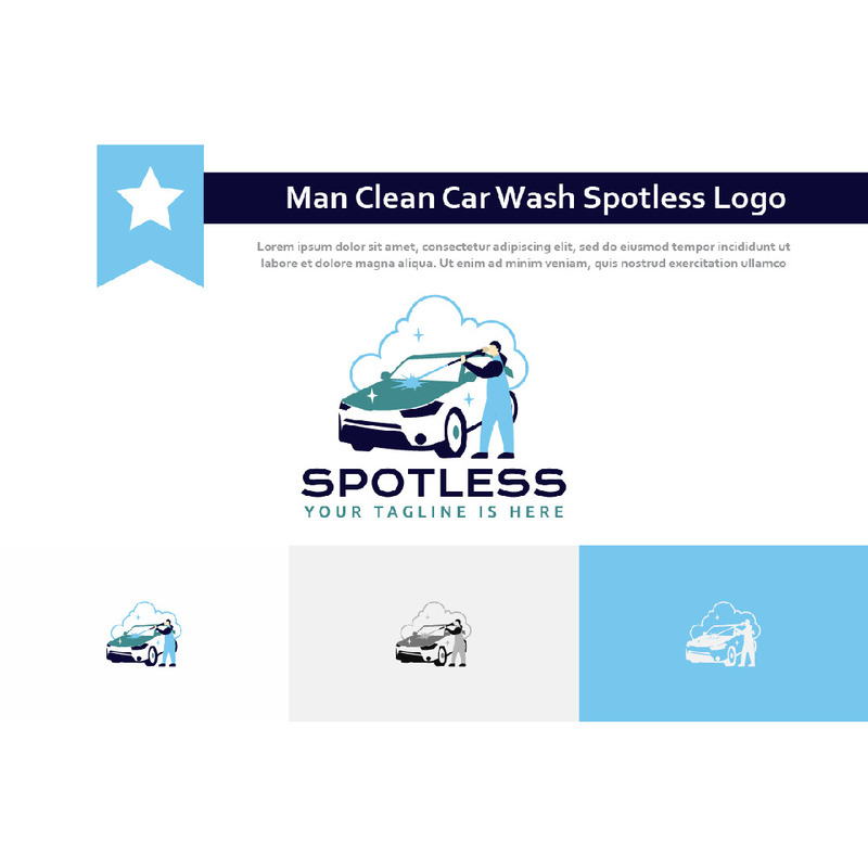 Man Clean Car Wash Spotless Auto Service Logo