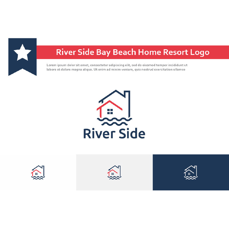 River Side Bay Beach House Home Resort Line Logo