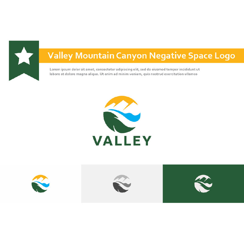 Valley Mountain River Canyon Negative Space Logo