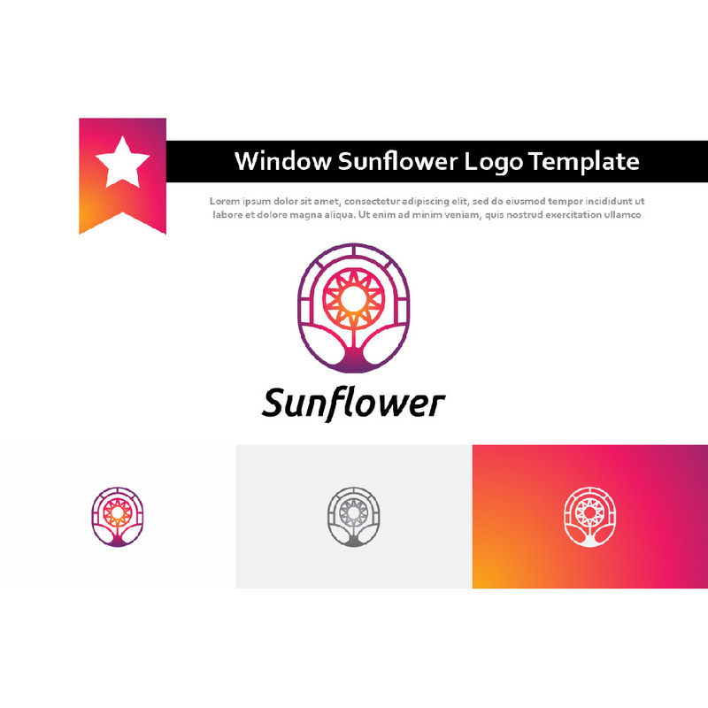 Window Sunflower Sun Flower Floral Florist Logo Template