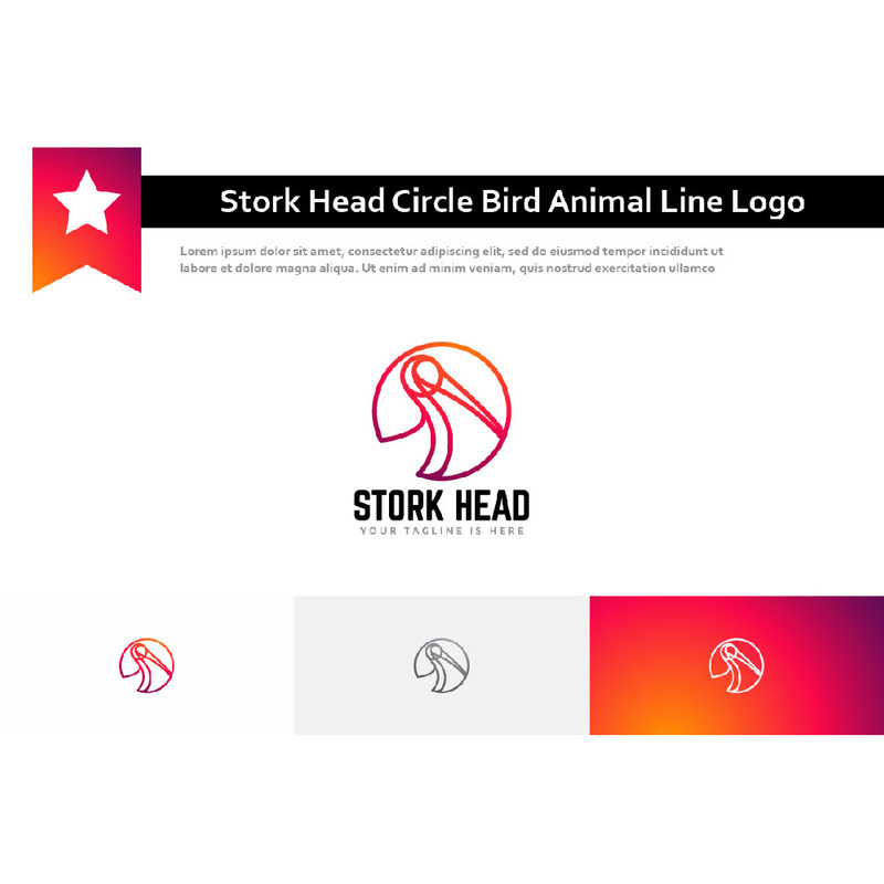 Stork Head Circle Bird Animal Line Style Logo