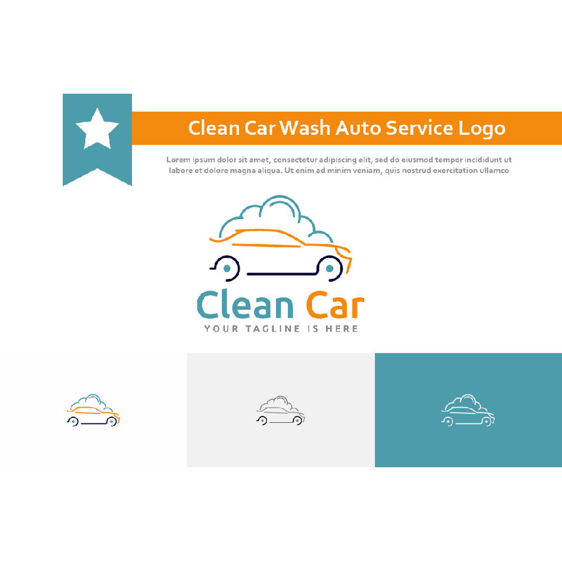Clean Car Wash Silhouette Carwash Soap Foam Auto Service Line Logo