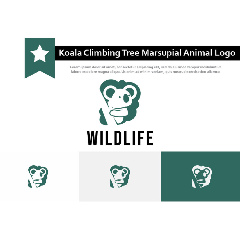 Cute Koala Climbing Tree Marsupial Animal Zoo Nature Logo