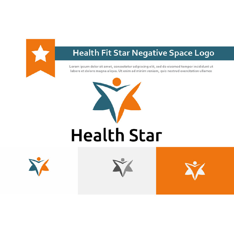 Health Fit Star Negative Space Abstract People Logo