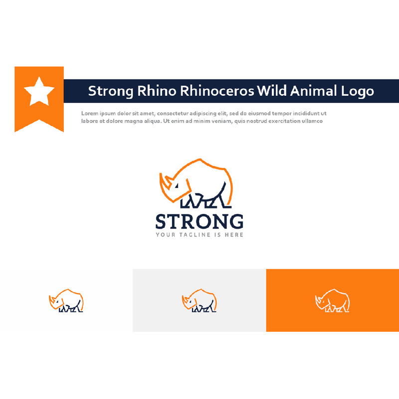 Strong Rhino Rhinoceros Wild Animal Nature Line Style Logo