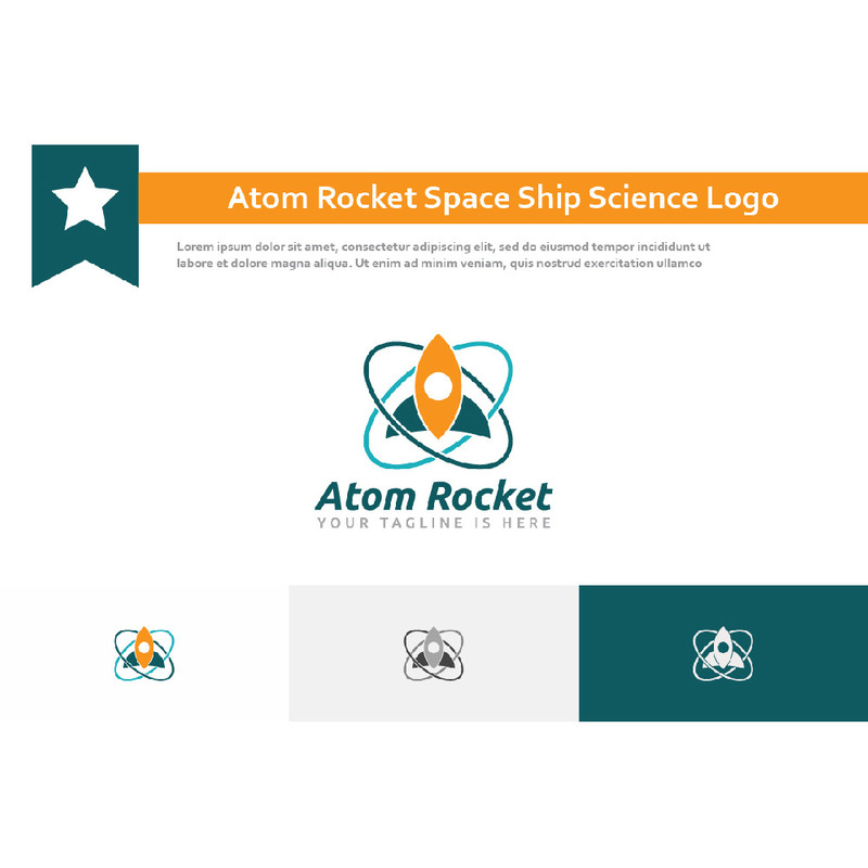 Atom Rocket Space Ship Modern Science Technology Logo