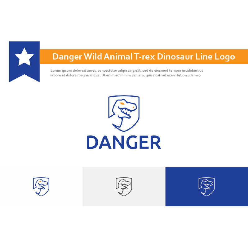 Danger Wild Animal T-rex Dinosaur Adventure Park Line Logo
