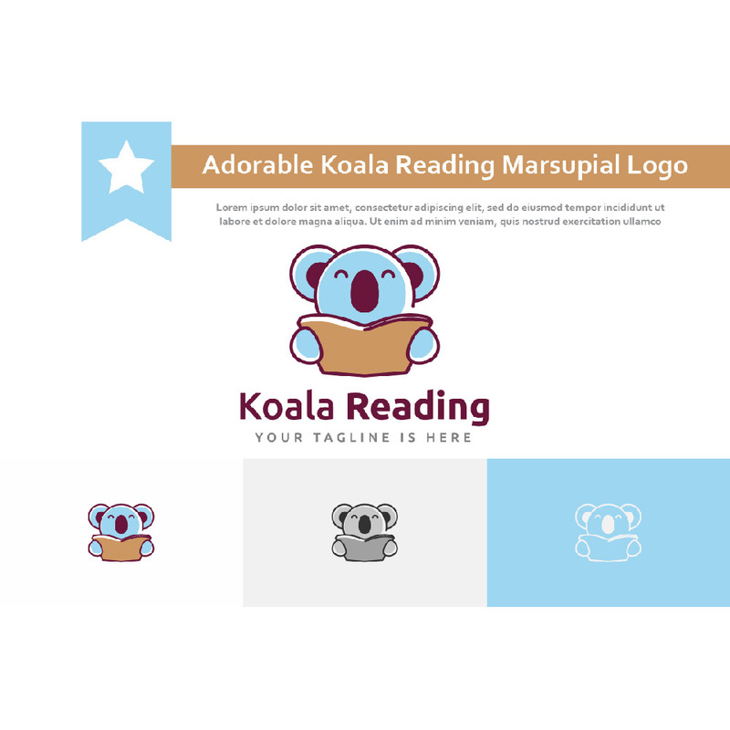 Adorable Koala Reading Study Marsupial Animal School Education Logo