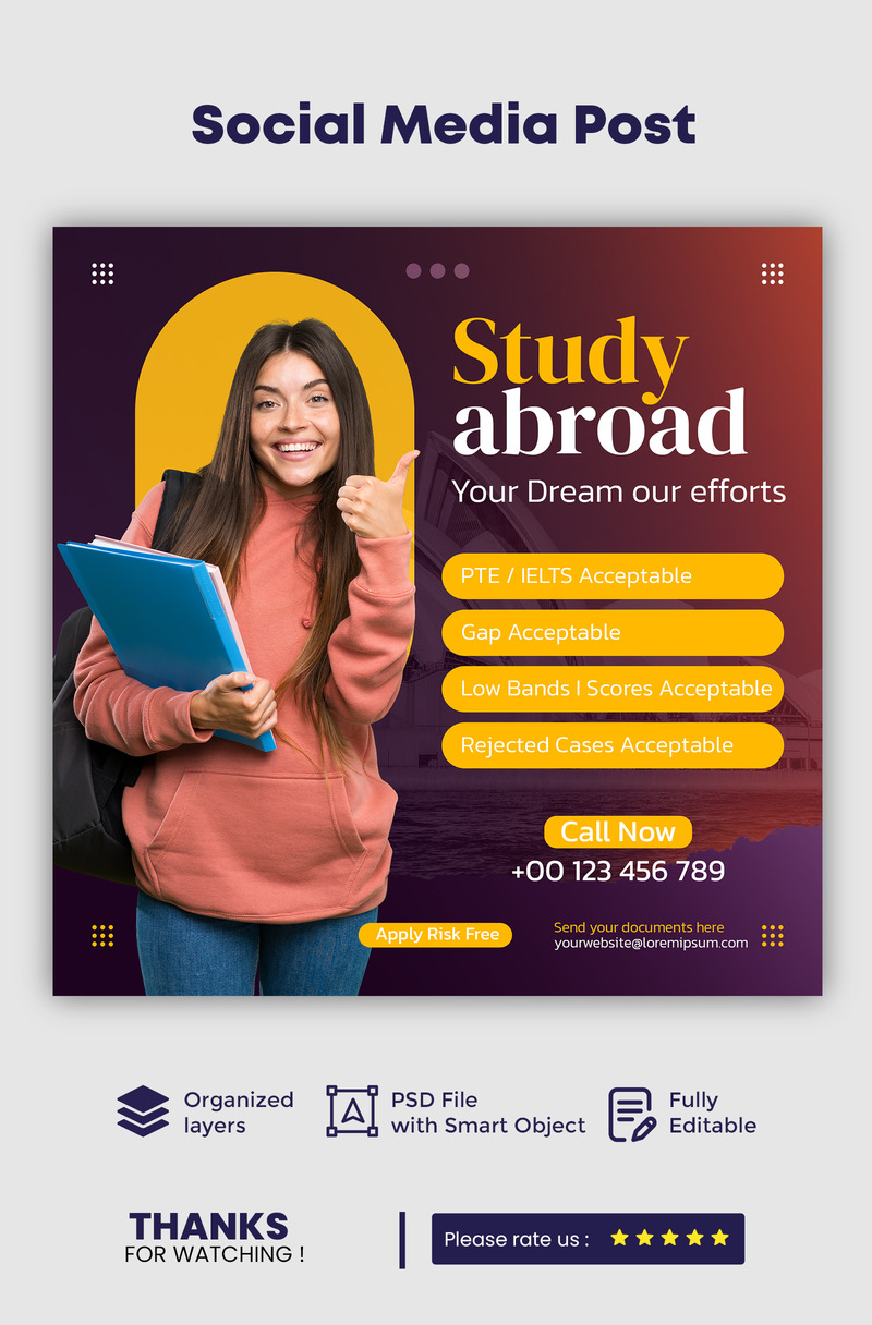 Study Abroad Instagram Post Or Social Media Post Template Design 3