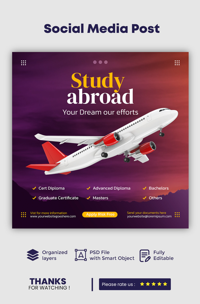 Studieren Sie im Ausland Instagram Post oder Social Media Post Template ...