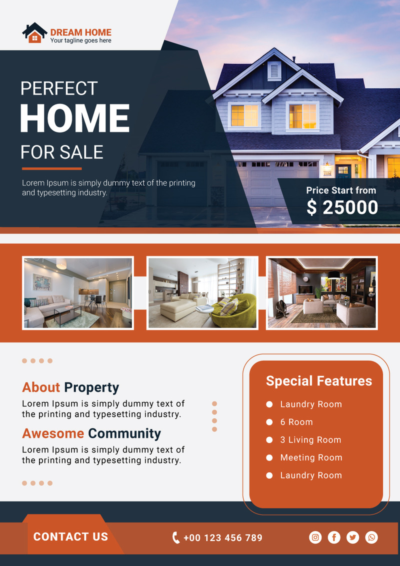 Real Estate A4 Flyer Design Template - TemplateMonster