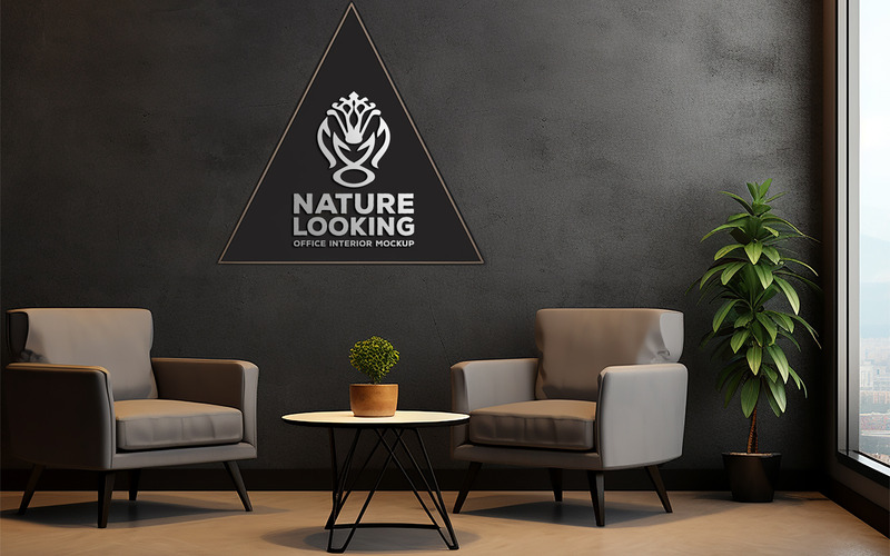 Triaangle logo mockup_wall triangle board mockup_inteior triangle mockup