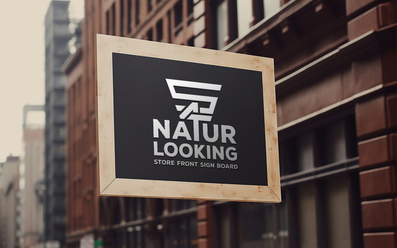 Hanging sign board mockup_store front sign board mockup