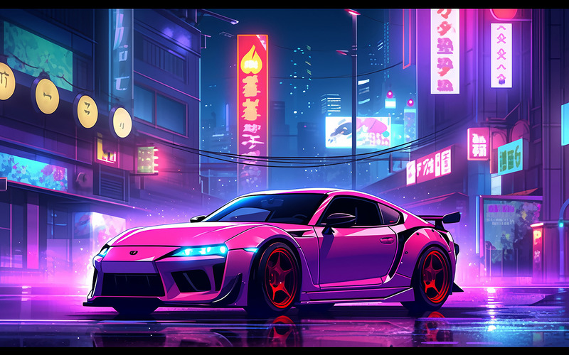 Neon car in the city background_neon modern car background_neon car in ...