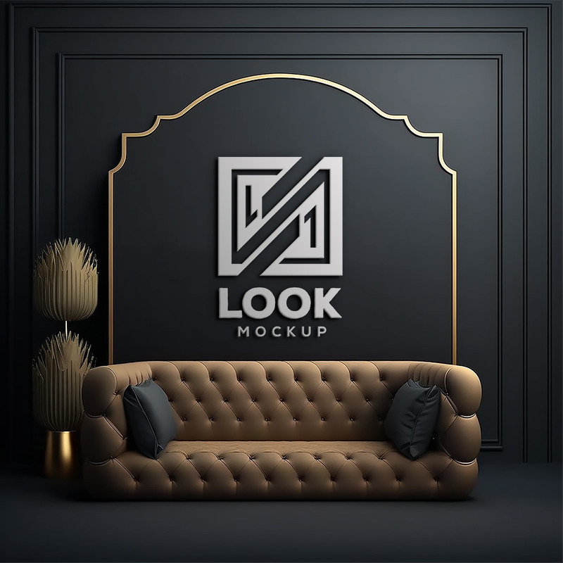 Logo Mockup on luxury wall | Black Wall Mockup | Luxury wall Mockup ...