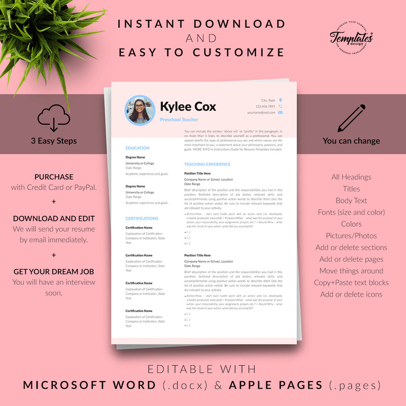 Kylie Cox - Teacher CV Resume Template with Cover Letter for Microsoft ...