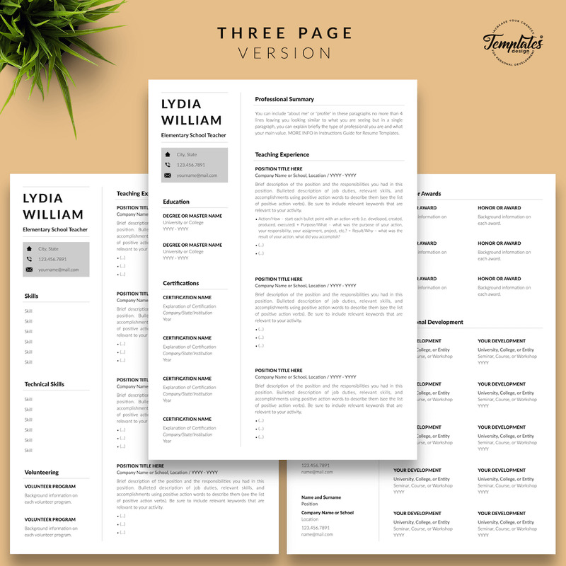 Lydia William - Teacher CV Resume Template with Cover Letter for ...